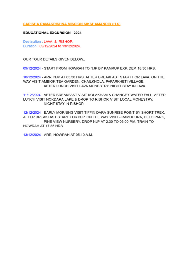 Educational Excursion 2024 | PDF