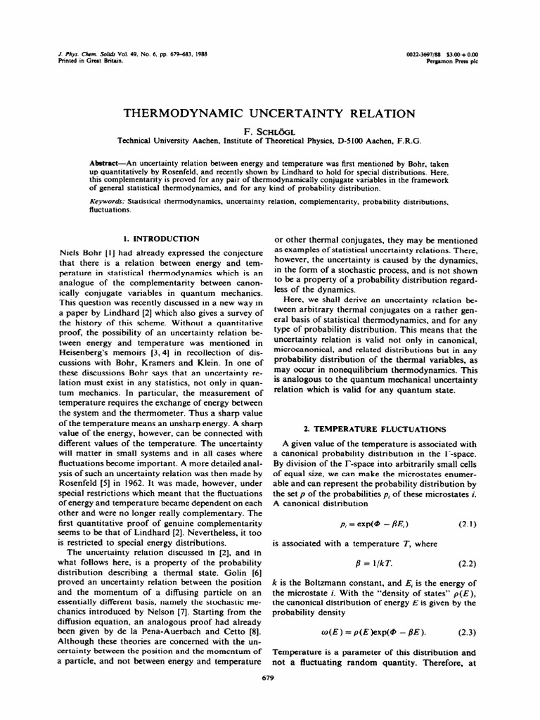 Thermodynamic uncertainty relation | PDF | Temperature | Uncertainty Principle