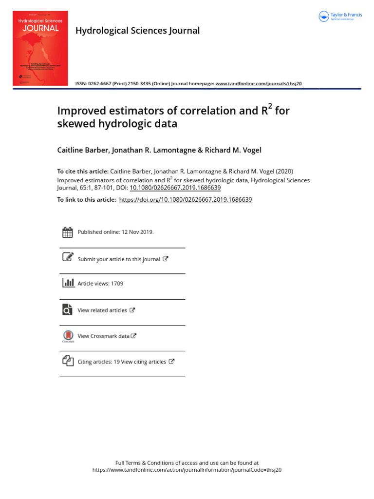 Improved Estimators of Correlation and R2 For Skewed Hydrologic Data ...