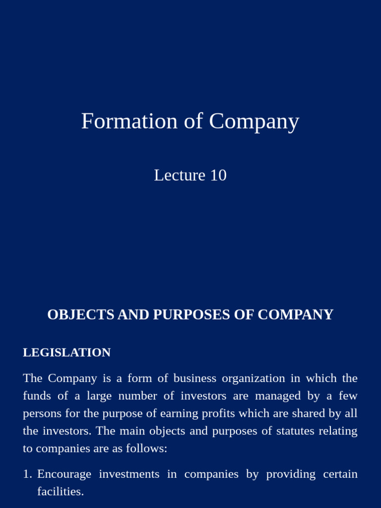 Lecture 10 - Formation of A Company | PDF | Partnership | Business ...