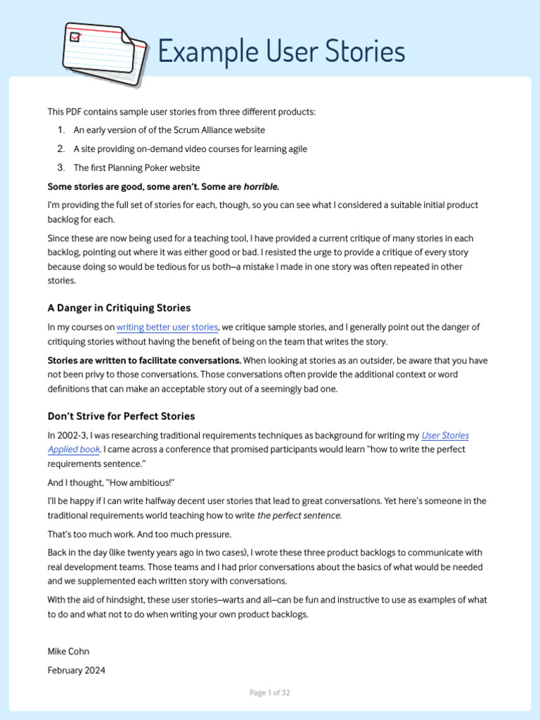 Example User Stories v3 | PDF | Scrum (Software Development) | Computing