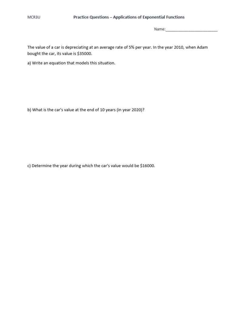 Exponential Functions Practice Questions | PDF