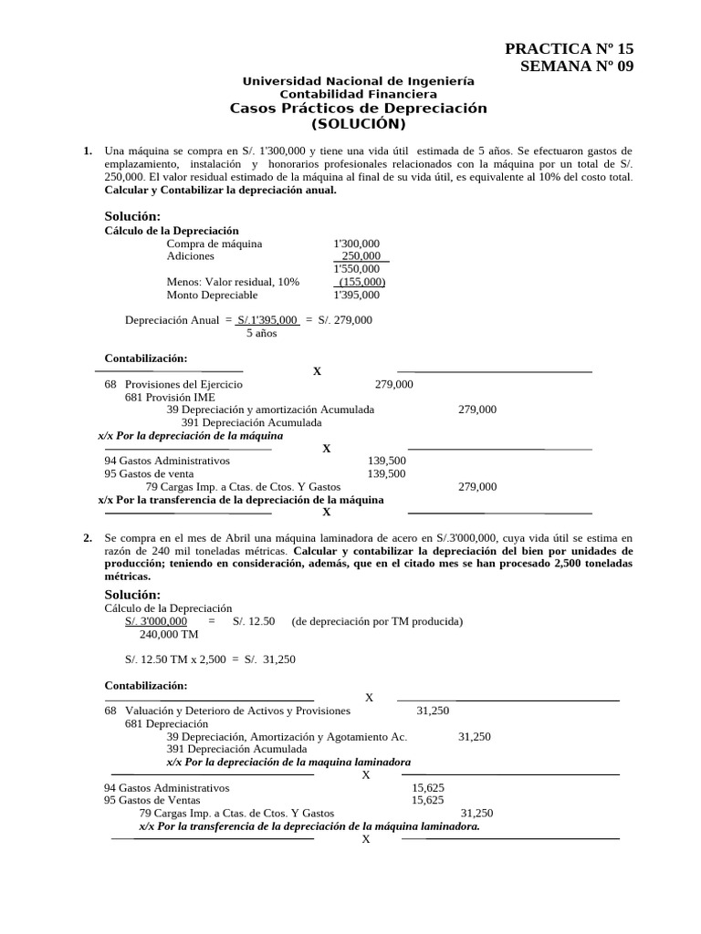 Practica #15 Solucion Depreciacion | PDF | Depreciación | Servicios financieros