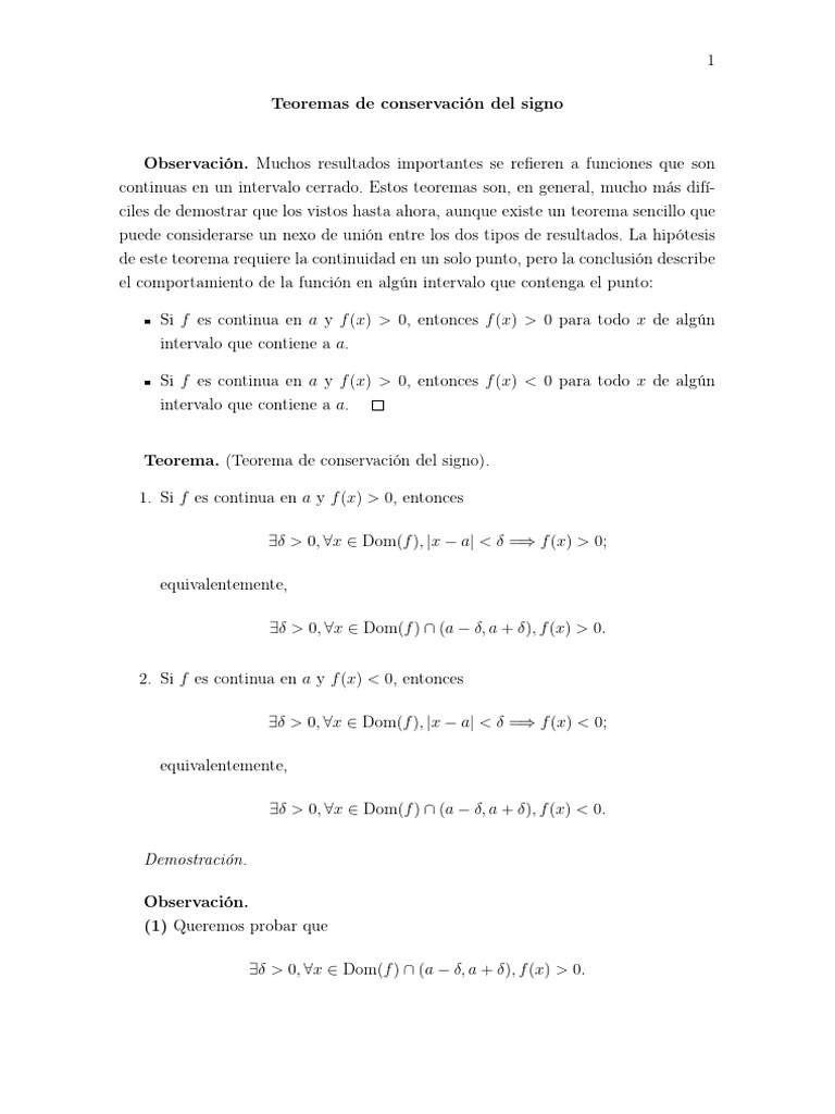 Teoremas de Conservación Del Signo | PDF