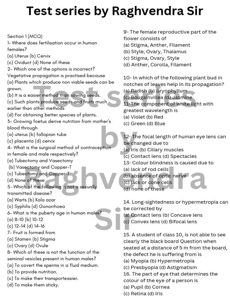 Class 10 Science MCQ Test | PDF | Electrical Resistance And Conductance ...
