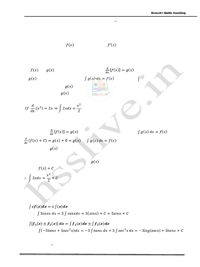Hsslive-Xii-Maths - CH7 INTEGRALS Part 1 | PDF | Integral | Function ...
