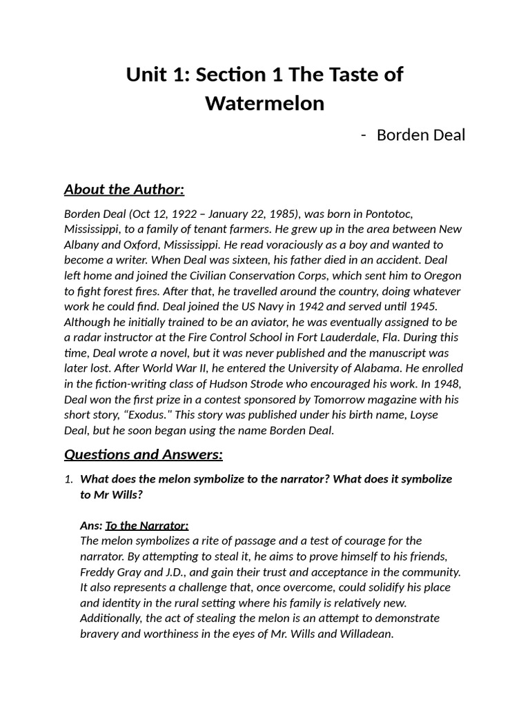Unit 1 - Section 2 The Taste of Watermelon | PDF | Impulsivity | Adolescence