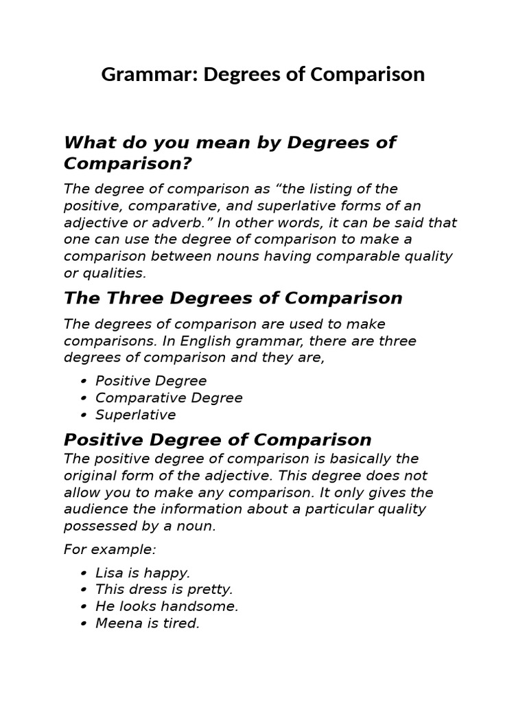 Grammar - Degrees of Comparison | PDF | Adjective | Morphology