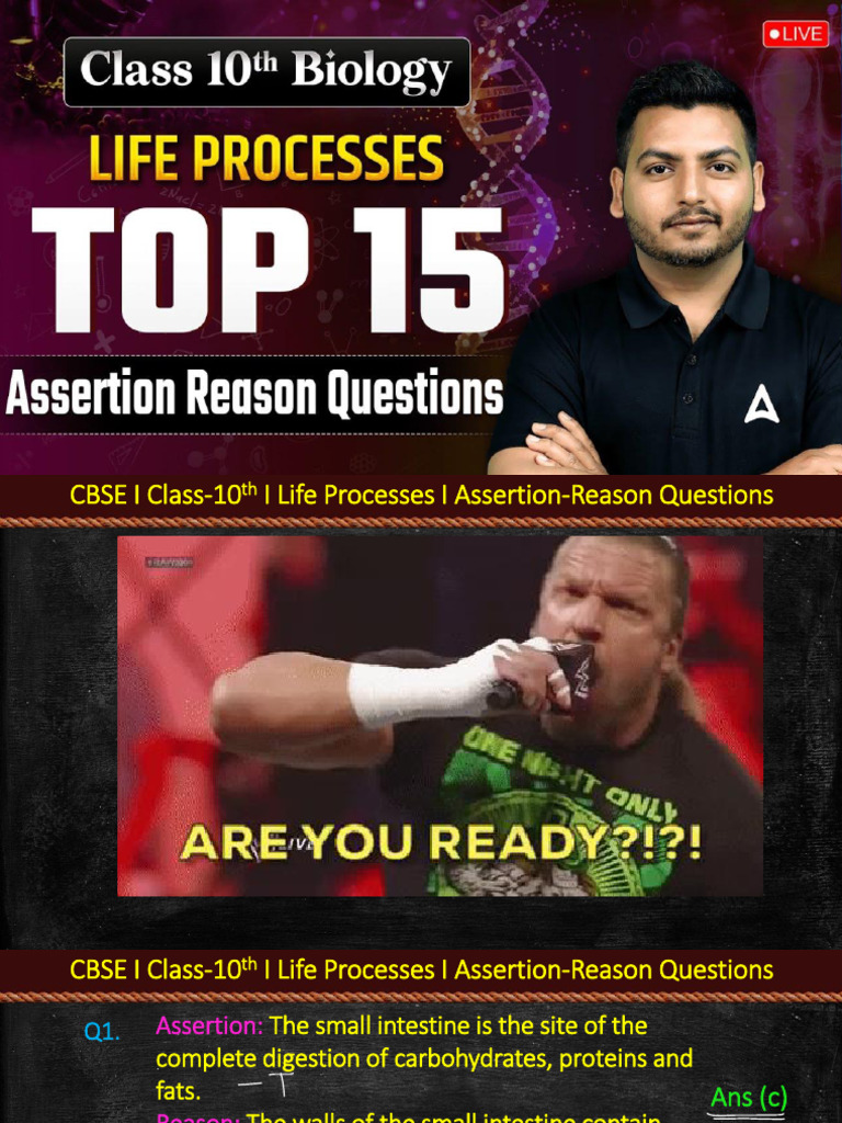 Top - 15 Assertion Reason Questions - Life Processes | PDF | Pancreas | Digestion