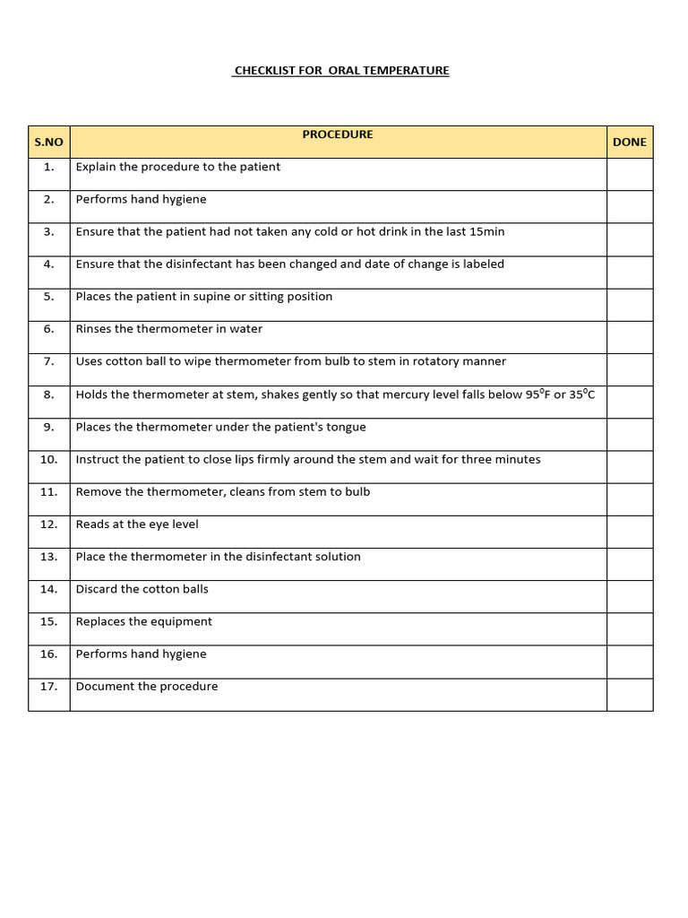 Procedure Checklist For Vitals Signs | PDF | Cardiovascular System ...
