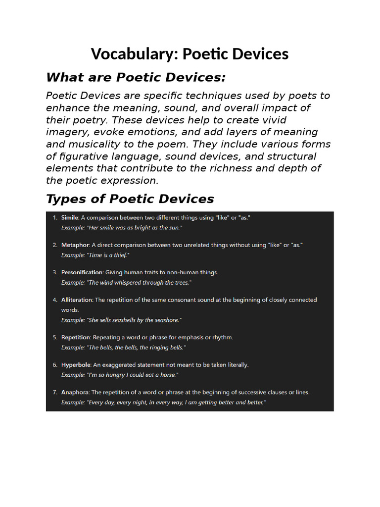 Understanding Poetic Devices Explained | PDF