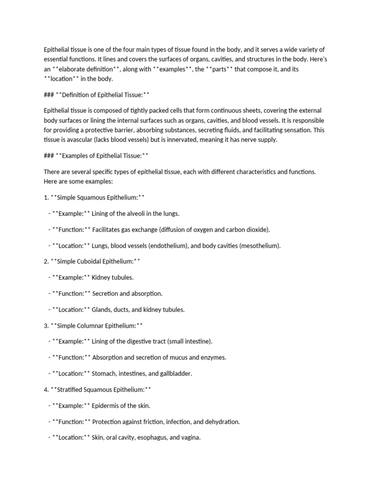 Understanding Epithelial Tissue Functions | PDF | Epithelium | Histology