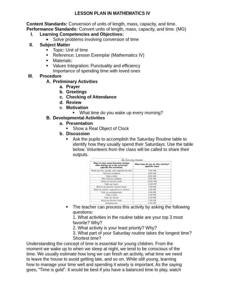 Lesson Plan in Mathematics Iv | PDF | Lesson Plan | Learning