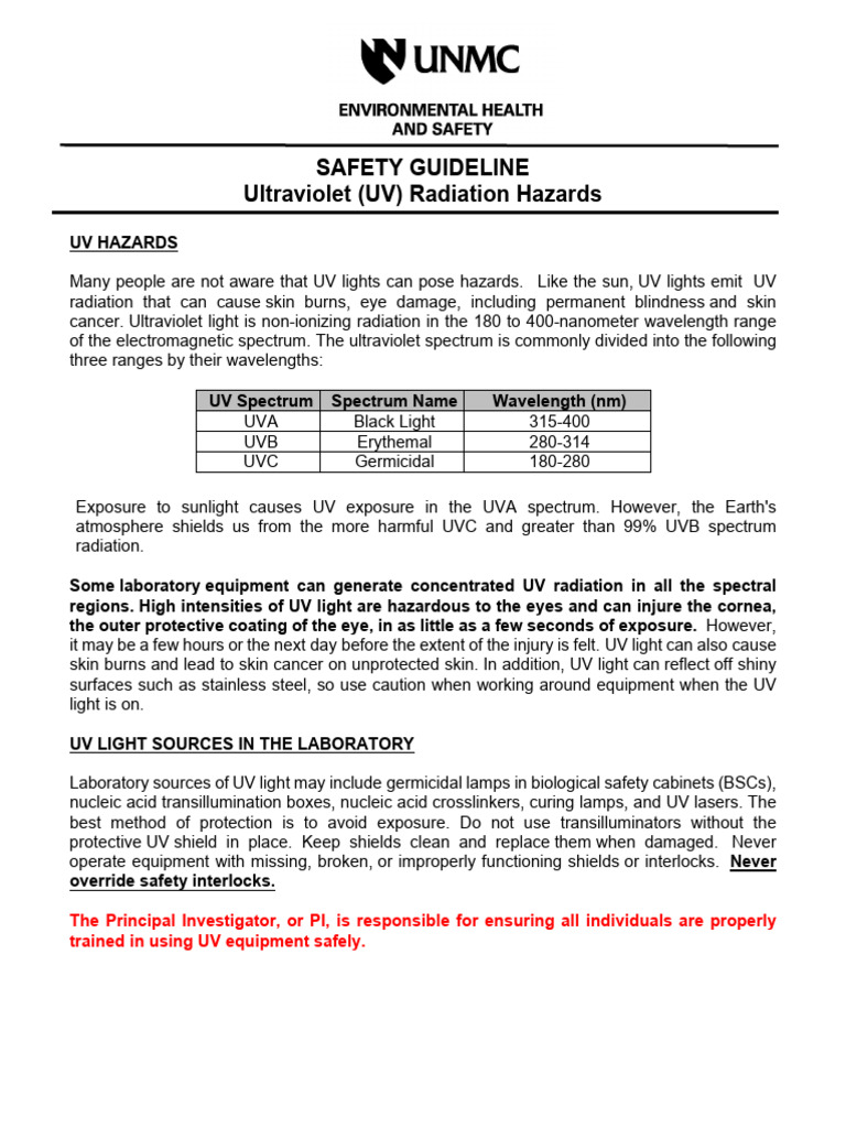 UVHazards Safety Guideline | PDF | Ultraviolet | Electromagnetic Radiation