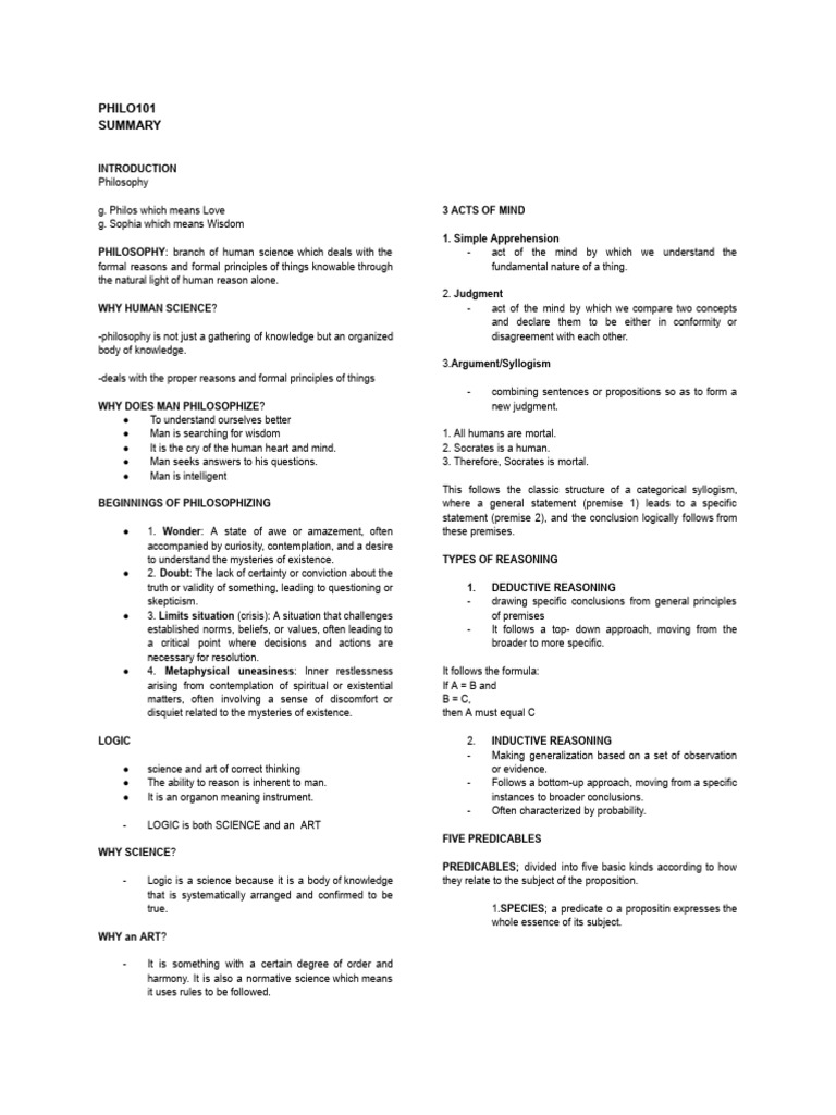 PHILO-101 SUMMARY | PDF | Logic | Reason