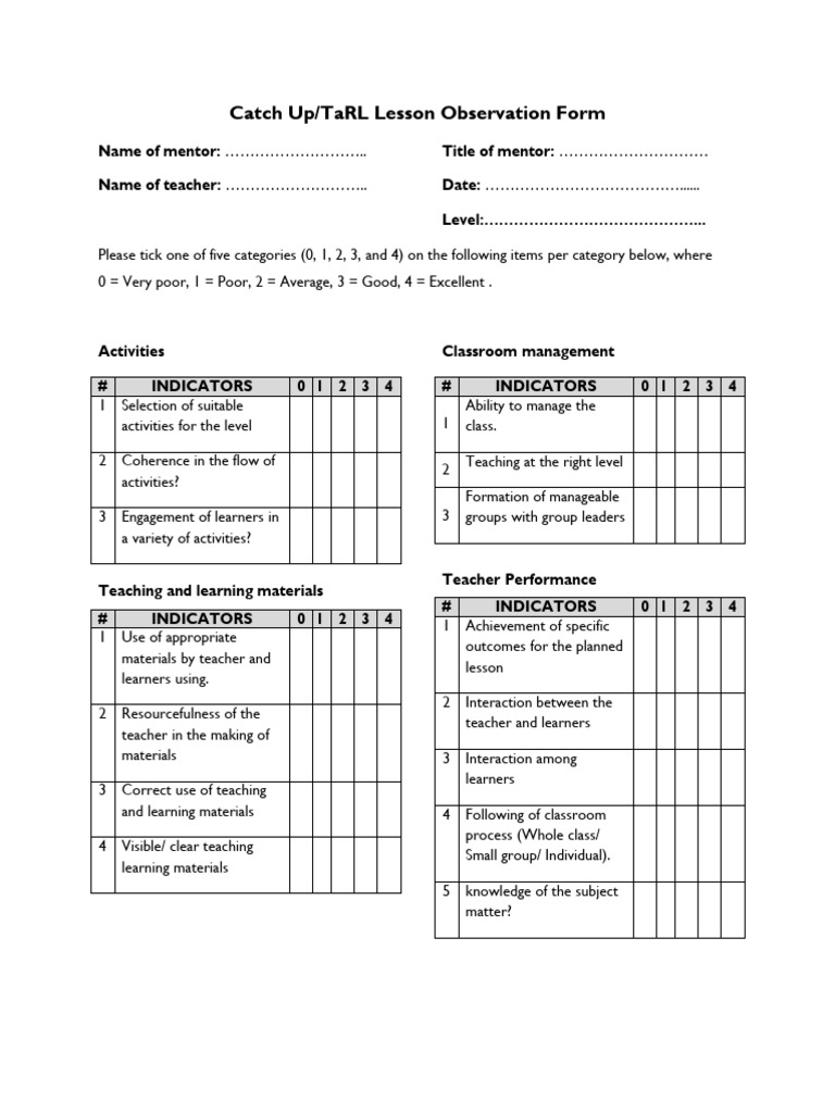 Lesson Observation Tool (2 Pages) | PDF | Mentorship | Teachers