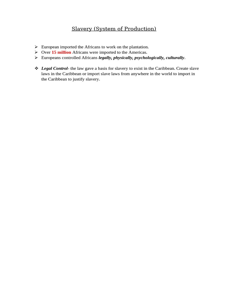 Slavery Notes (Systems of Production) | PDF