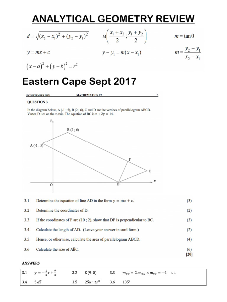 Analtyical Geometry PDF With Memo | PDF