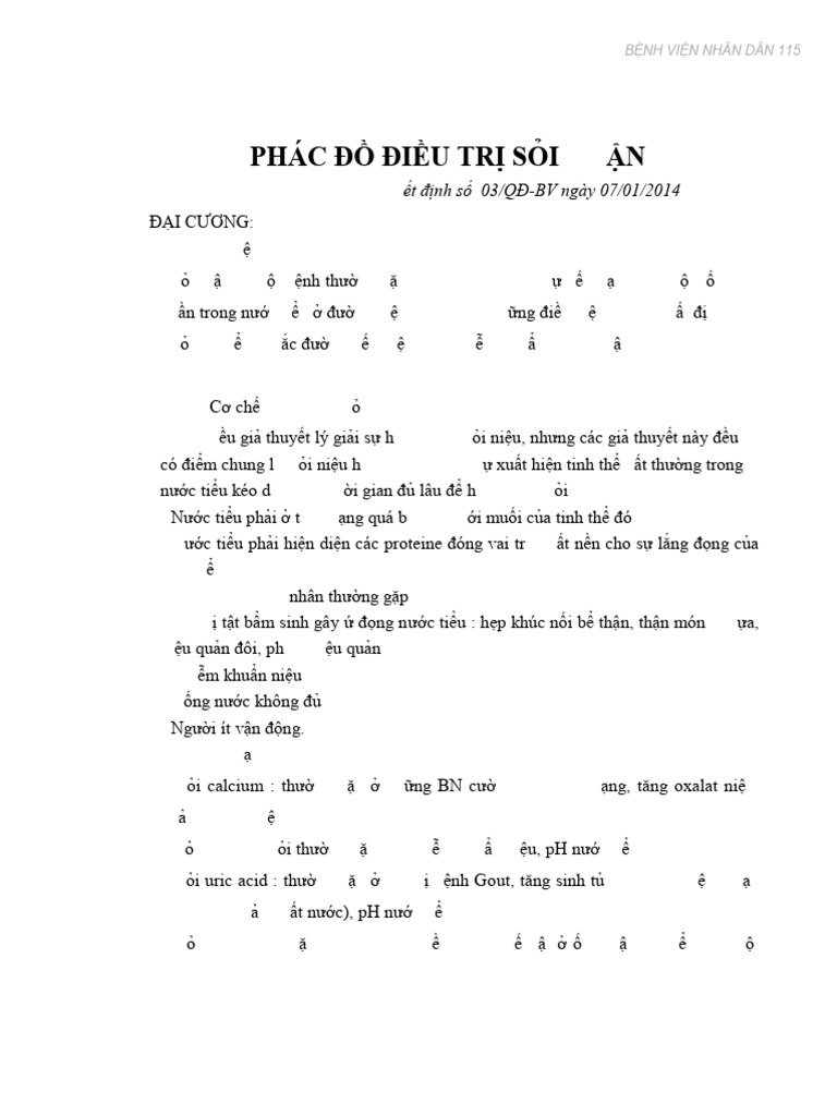 Phác đồ điều trị sỏi thận-BV115 | PDF
