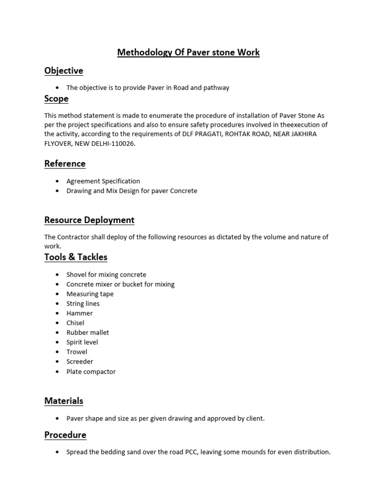 METHODOLOGY Paver Stone Work | PDF