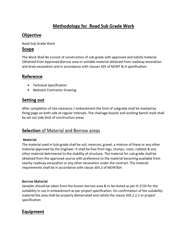 METHODOLOGY OF Road Subgrade work | PDF | Road