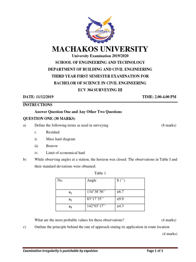 Surveying Iii Exam Guidelines And Questions Pdf Area Angle