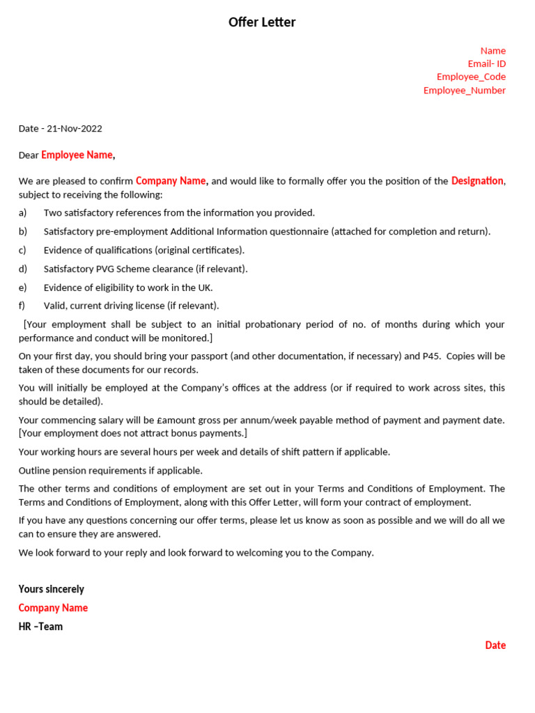 Job Offer Letter Template | PDF