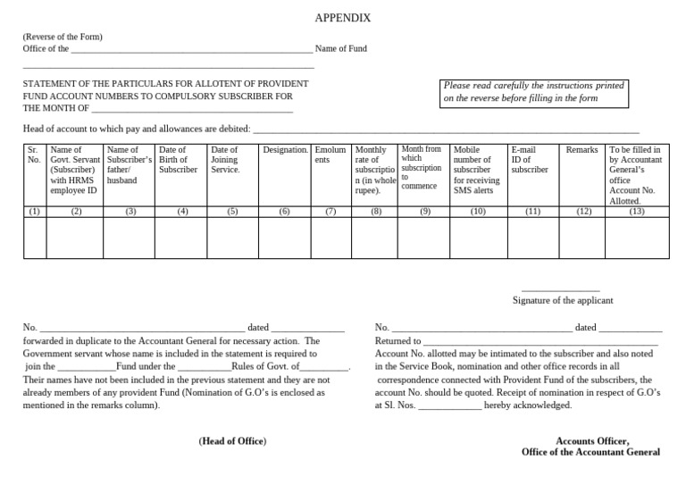 Provident Fund Account Allotment Form | PDF | Service Industries ...