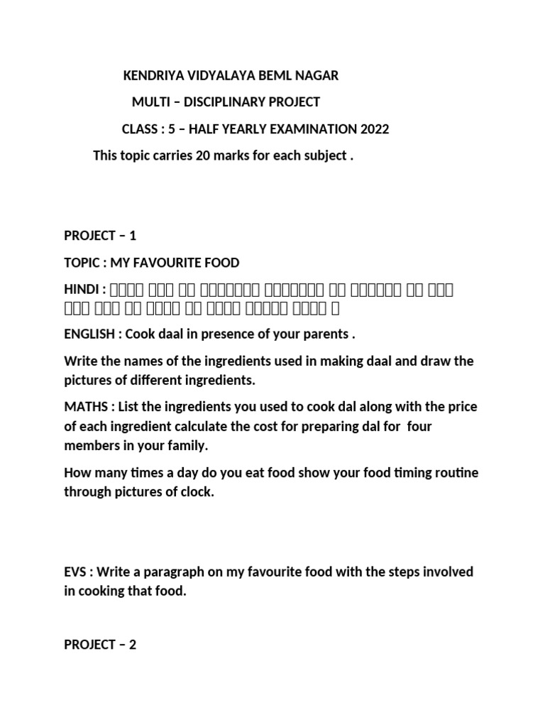 Class 5 Multi-Disciplinary Project Guide | PDF