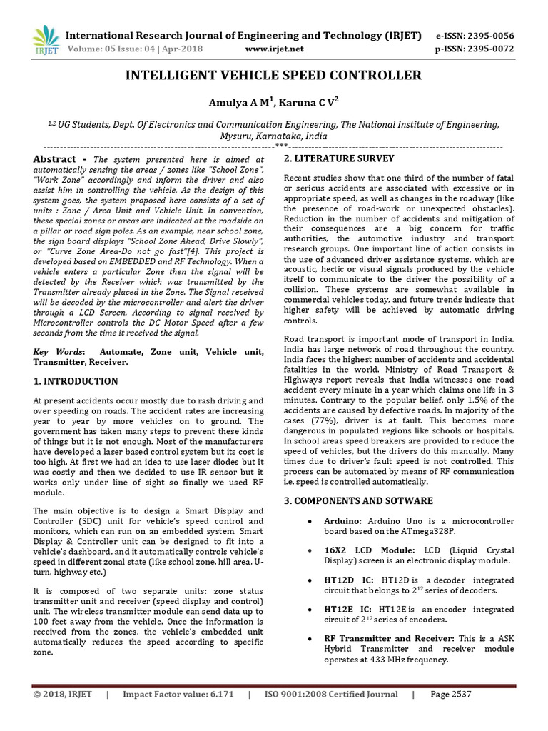 Intelligent Vehicle Speed Control System | PDF | Transmitter | Traffic ...
