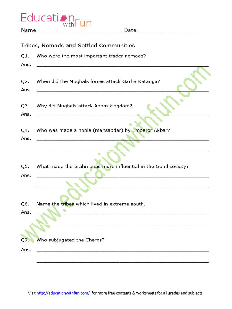 Tribes, Nomads and Settled Communities Worksheet 3 | PDF