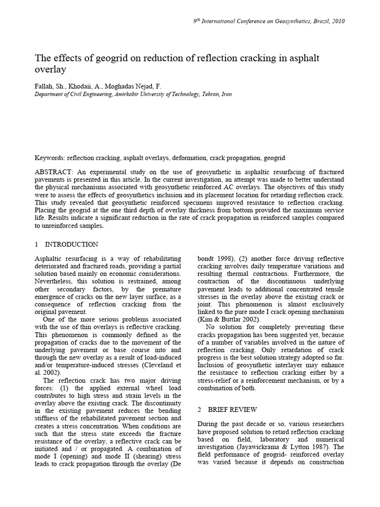 The Effects of Geogrid On Reduction of Reflection Cracking in Asphalt ...