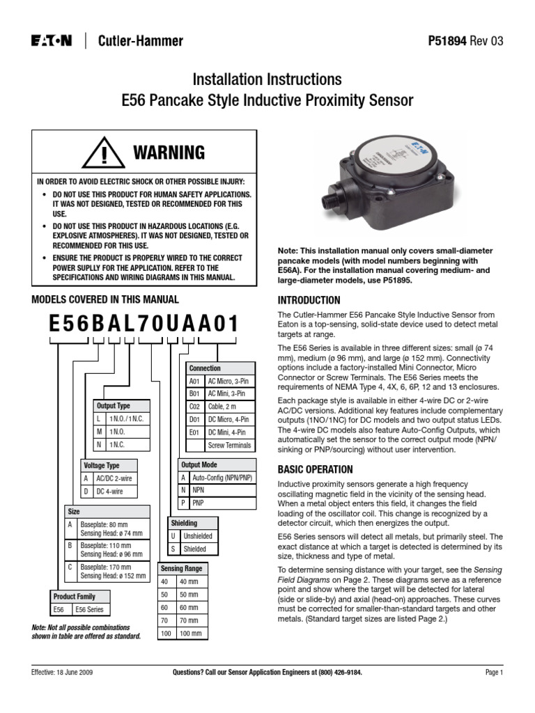 Installation Leaflet Sensors Inductive E56pancakeseries p51894 | PDF ...