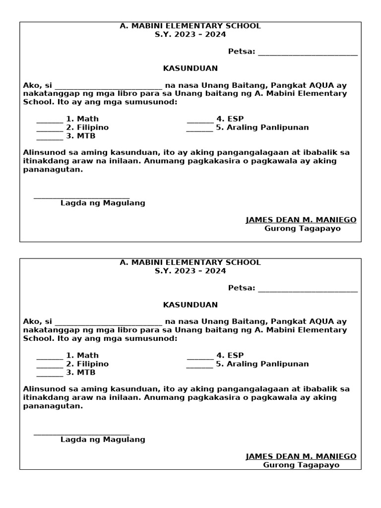 Kasunduan Sa Aklat | PDF