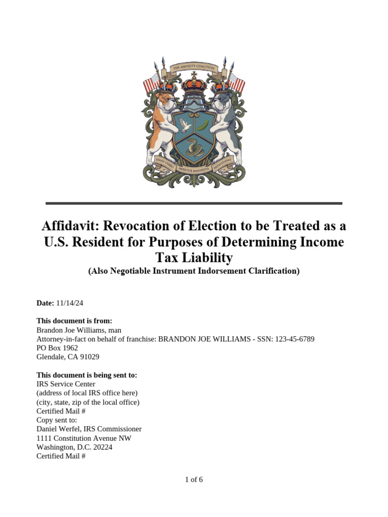 (READ) OSF - Revocation of Election To Be Treated As A U.S. Resident | PDF | Internal Revenue ...
