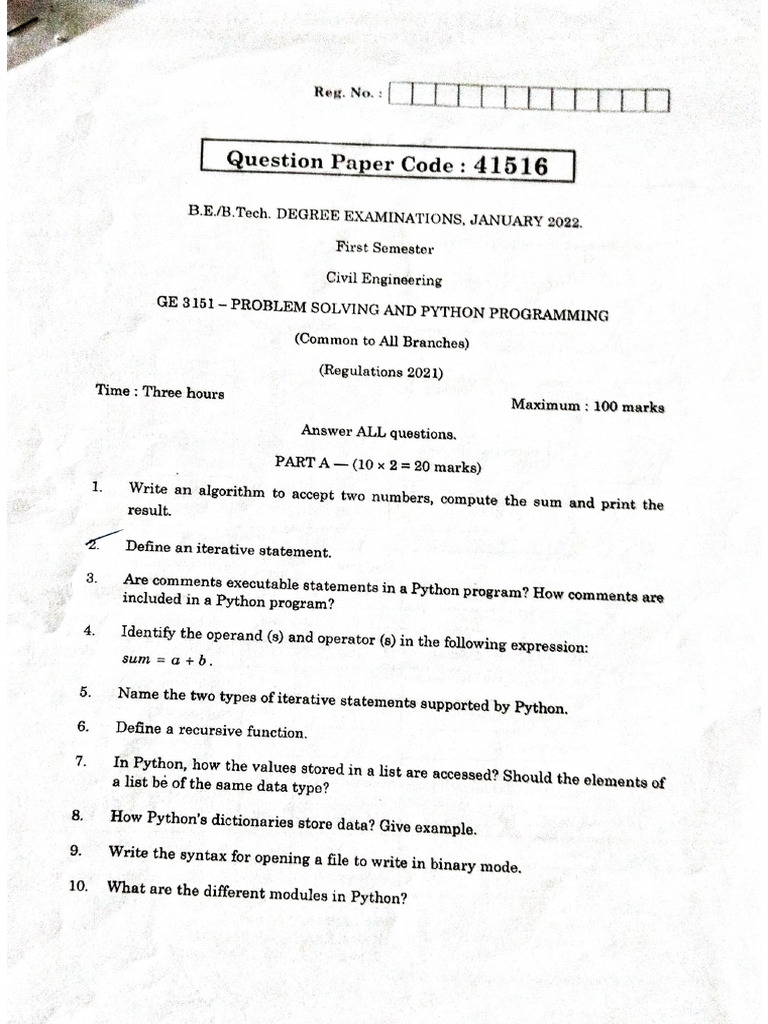 PSPP University Questions Paper | PDF