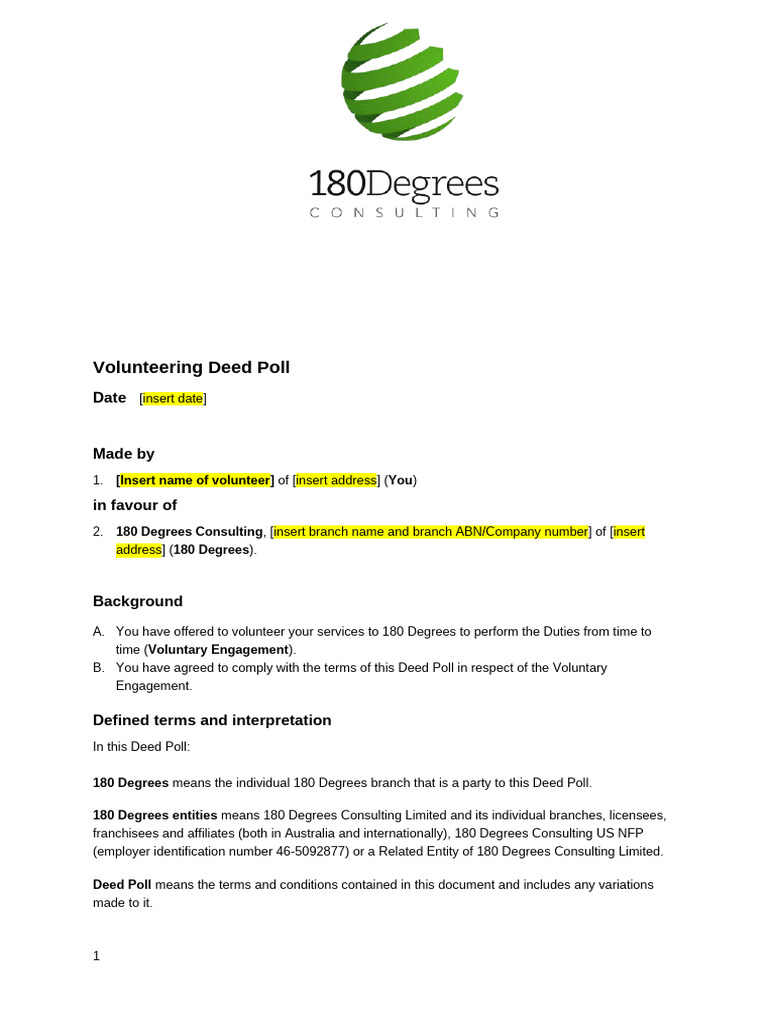 Branches Outside of Australia - Volunteer Deed (Authority To Sign ...
