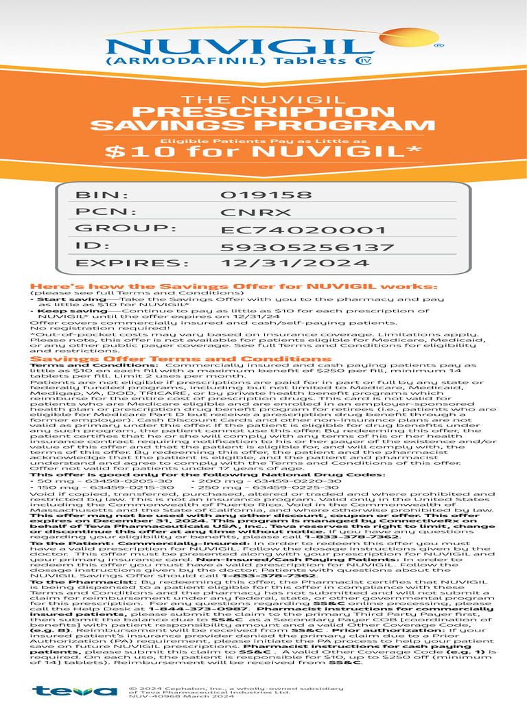 nuvigil-digital-copay-program | PDF | Medicare (United States ...