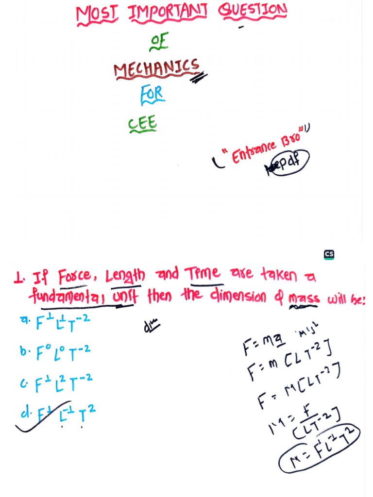 MECHANICS Most Important Questions Part - 1 | PDF