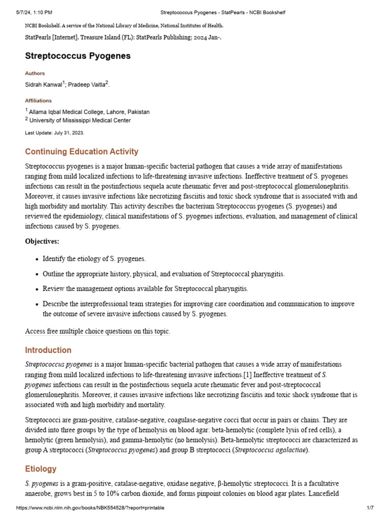 Strep Pyogenes: Infections & Complications | PDF | Streptococcus ...