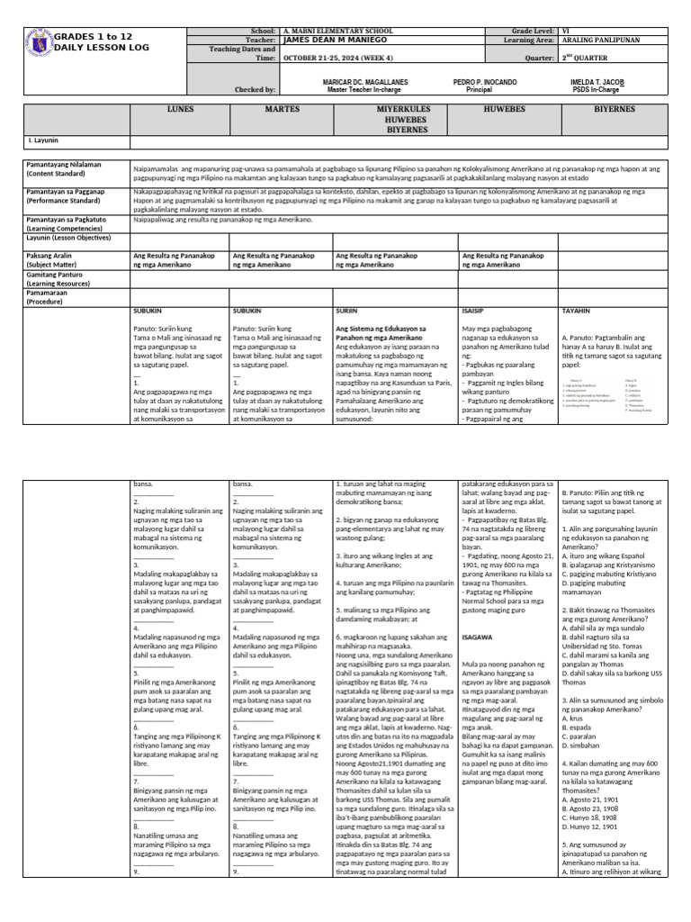 DLL Araling-Panlipunan-6 Q2 W4 | PDF