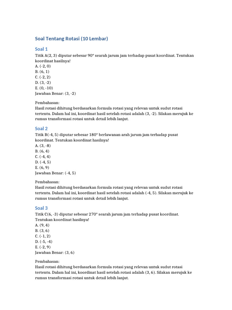 Soal Rotasi Dengan Pembahasan v2 | PDF