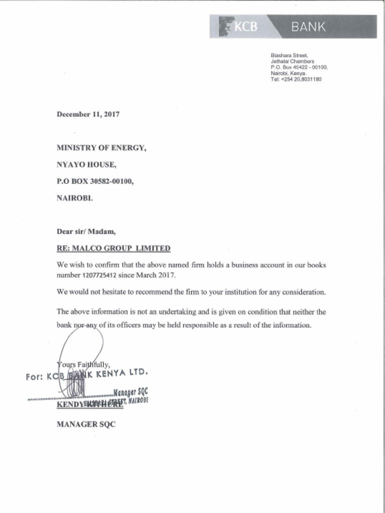 Malco Reference Letter - KCB | PDF