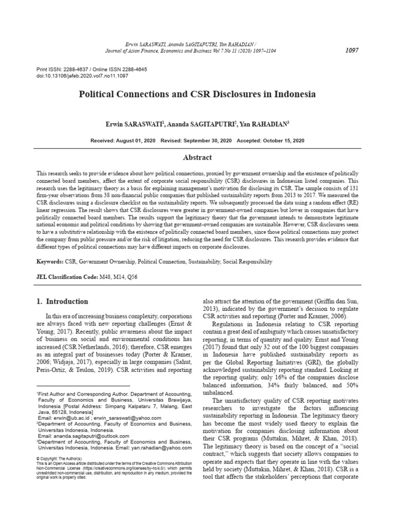 Political Connection and CSR Disclosure in Indonesia | PDF ...