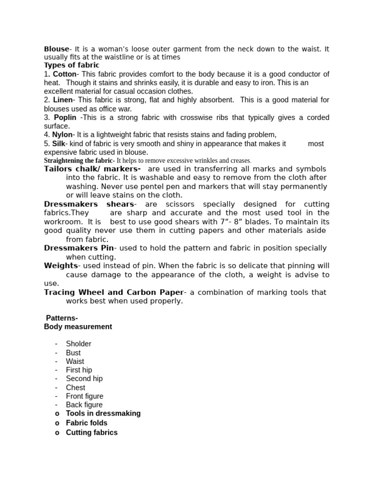 TLE Pointers | PDF | Textiles | Textile Arts