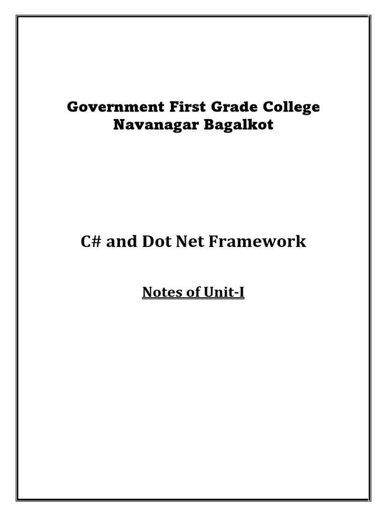 C# and .NET Framework Unit-I Notes | PDF | C Sharp (Programming ...