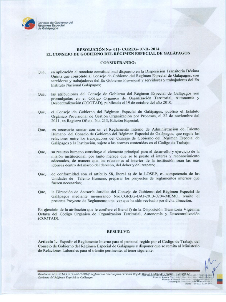 Resol 011 Codigo Trabajo | PDF