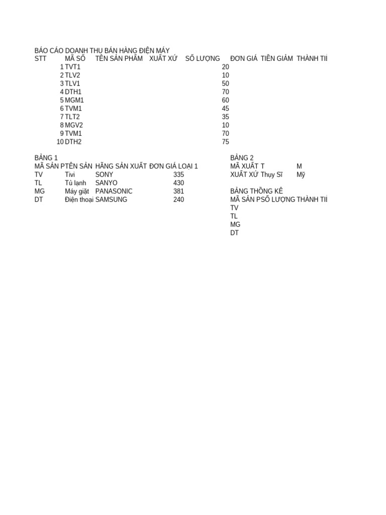 Baitap Excel 2 | PDF