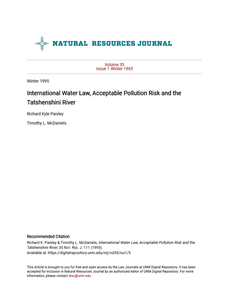 International Water Law Acceptable Pollution Risk and The Tatshe | PDF ...