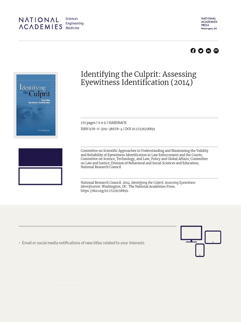 Identifying The Culprit: Assessing Eyewitness Identification (2014 ...